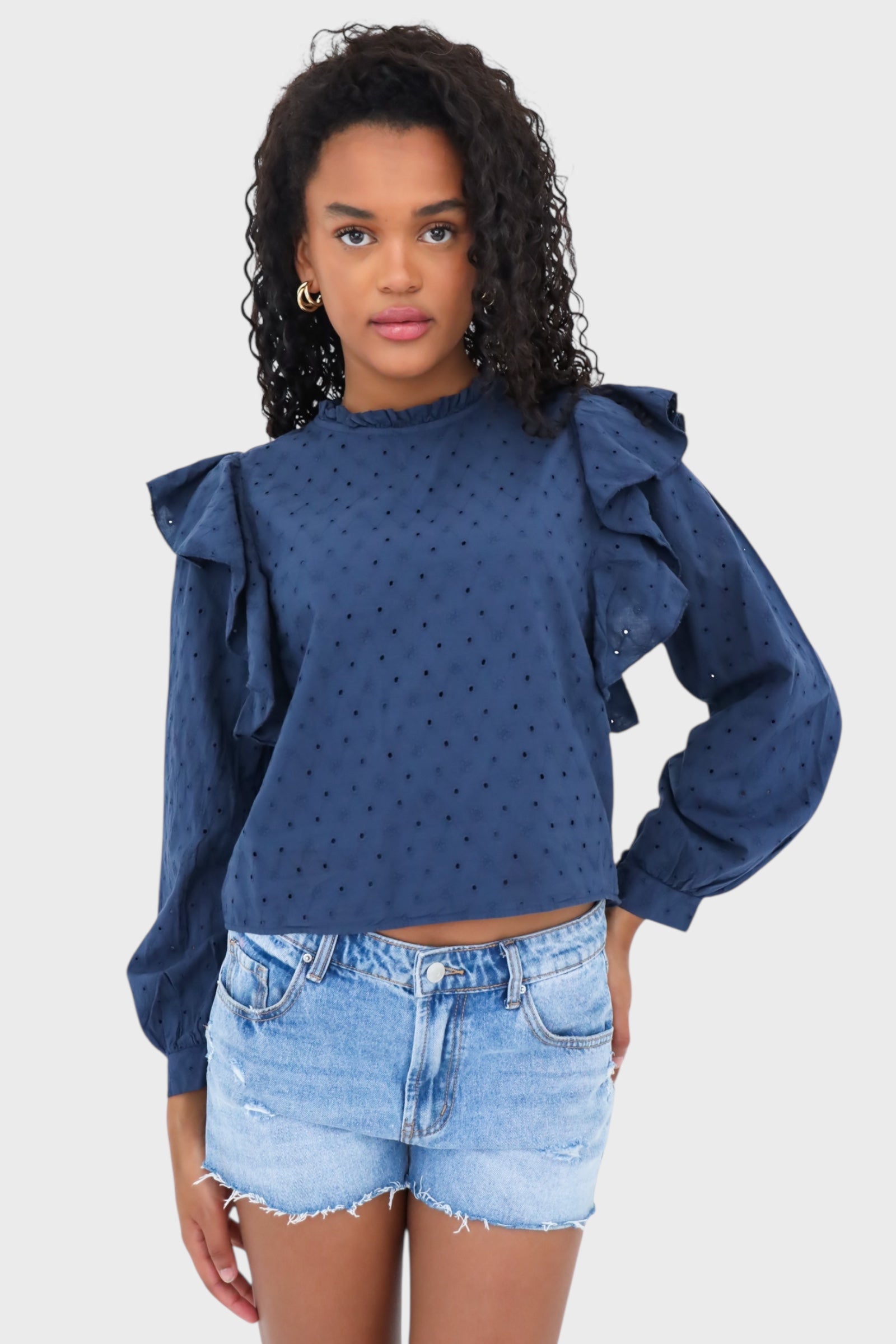"Flowy" Blouse Navy – Meet Me There